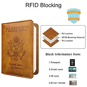 WALNEW RFID Passport Holder Cover Wallet for Women Men, PU Leather Card Holder Passport Case Travel Essentials for Family Vacation, Brown