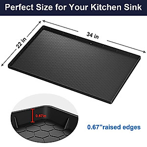 Under Sink Mat - 34" x 22" Waterproof Kitchen Cabinet Mat - Flexible Silicone Under Sink Liner with Drain Hole - Kitchen Bathroom Cabinet Mat and Protector for Drips Leaks Spills (Black)