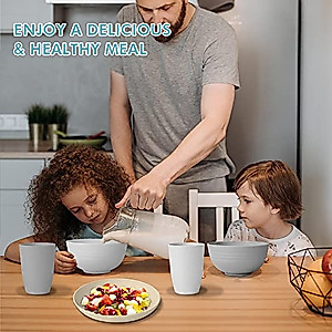 Wheat Straw Dinnerware Sets for 4, 48PCS Unbreakable Microwave Dishwasher Safe Dinnerware Set for Kids Adults, Reusable Lightweight Plates Cups and Bowls Set for Camping Kitchen Picnic Dorm Rv Dishes