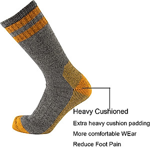 Cerebro Merino Wool Socks for Men, Cushioned Mid-calf Socks Moisture Wicking Men's Hiking Socks for Home, Trekking, Outdoors (4Pairs Yellow+Green+Red+Blue)