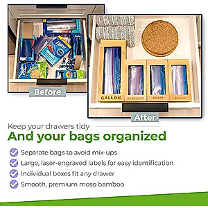 Bag Storage Organizer for Kitchen Drawer, Bambo Food Storage Bags Organizer Holder, Compatible with Quart, Sandwich and Ziplock Gallon, Snack Variety Size Bag (4 Pack)