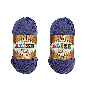 2 Skein Alize Diva Stretch Yarn, Swimsuit Purple Lilac Elastic Summer Yarn, Swimwear Yarn, Alize Diva Stretch Hand Knitting and Crochet Yarn, Made in Turkey