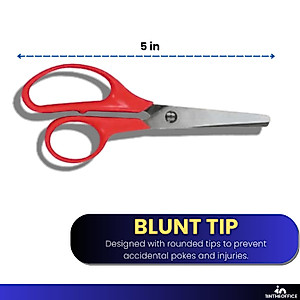 1InTheOffice Scissors for School Kids, Blunt Tip Scissors, Kids Blunt End Scissors, Kids Safe Scissors Kid Scissors Blunt Tip, Small Safety Scissors, Blue (2 Pack)