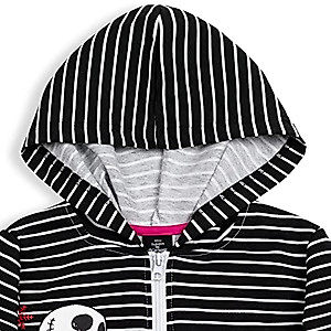Disney Nightmare Before Christmas Jack Skellington Sally Big Girls French Terry Zip Up Hoodie Black-White 10-12