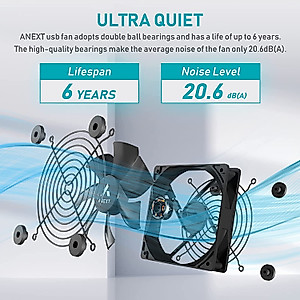 ANEXT, 120mm USB Computer Fan Black, 120mm Fan, Silent Fan for Receiver DVR PlayStation Xbox Computer Cabinet Cooling, 2 in 1 Packs Black
