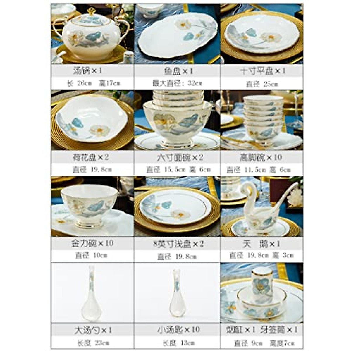 GAENZA Home Tableware 60 Piece Rice Bowl Cutlery Set Bowl Plate Dish Ceramic Tableware