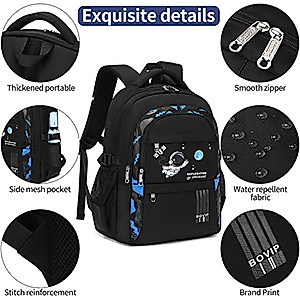 BOVIP Kids Backpack Astronaut Lightweight Preschool Kindergarten Backpack Bookbag for Toddlers Boys Girls Black
