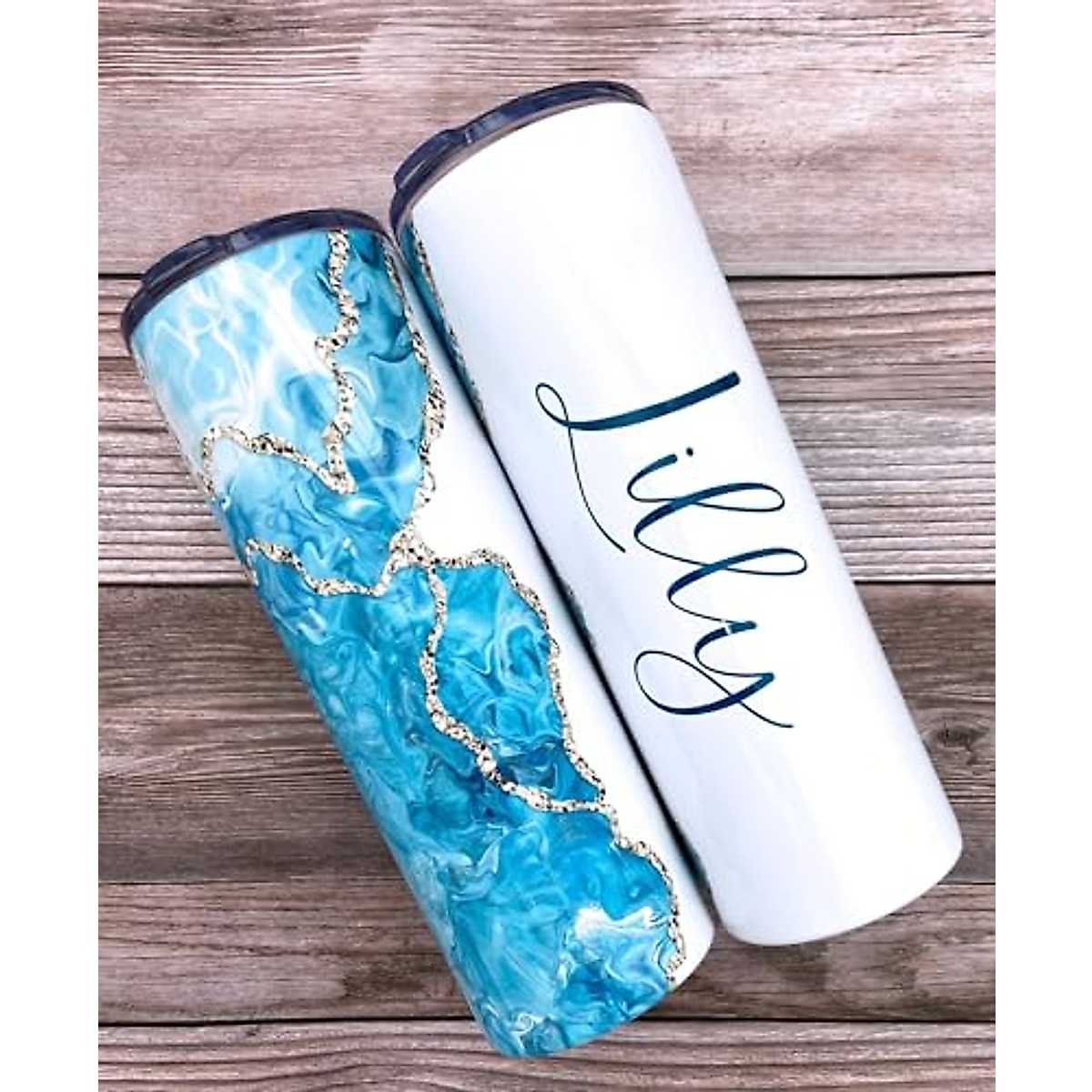 Marble Personalized Tumbler, Stainless Steel Double Wall Insulated Cup With Lid And Straw, Birthday Christmas Holiday Gift for Women Girls Mom (20 oz)