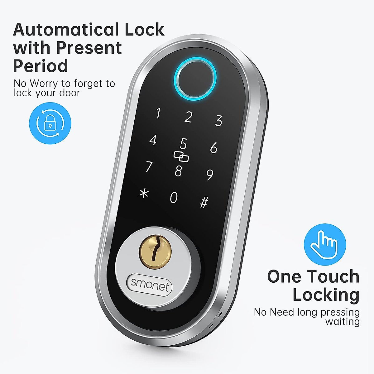 Keyless Entry Door Lock Handle: SMONET Smart Front Door Lock Set Alexa Deadbolt Locks Front Door Handle Bluetooth Electronic Digital Keypad Lock with APP Voice Control Keyfob Auto Lock for Home