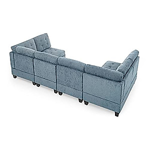 Hdxdkog Modern Oversized Sectional Sofa,Living Room Sofa Set with DIY Combination,U Shaped Storage Modular Sofa Couch with 4 Single Sofa Chair and 2 Corner Sofa,for Living Room,Office (Navy, U-4+2)