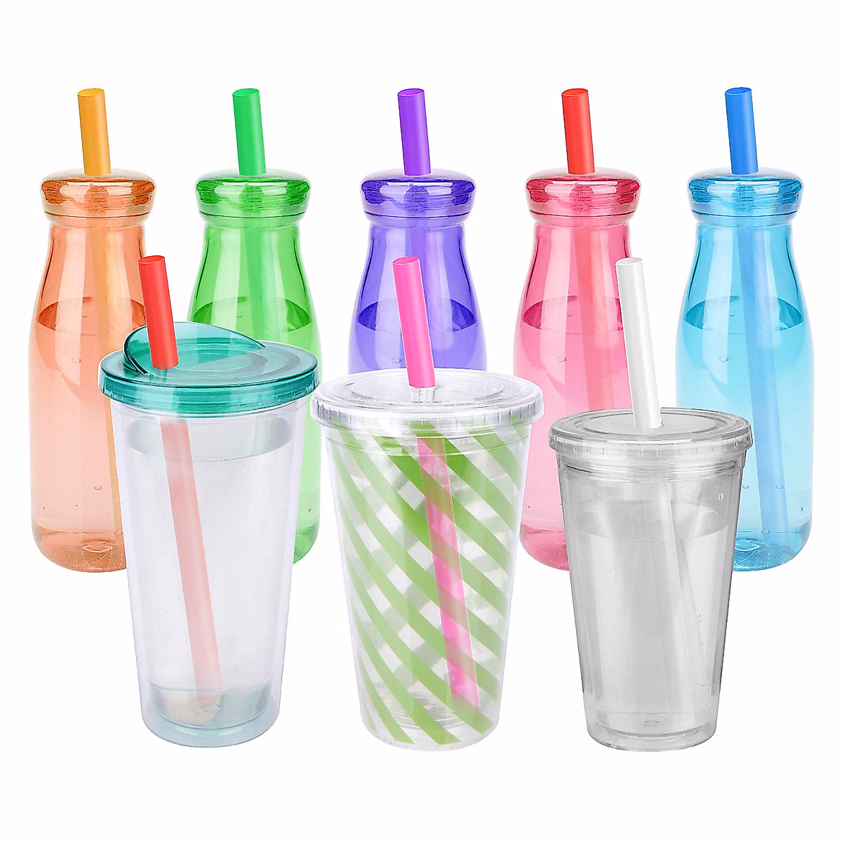 RENYIH 100 Pcs Smoothie Boba Individually Wrapped Straws, Jumbo Large Plastic Disposable Bubble Tea Milkshake Colorful Drinking Straws(0.43" Wide X 8.2" Long)