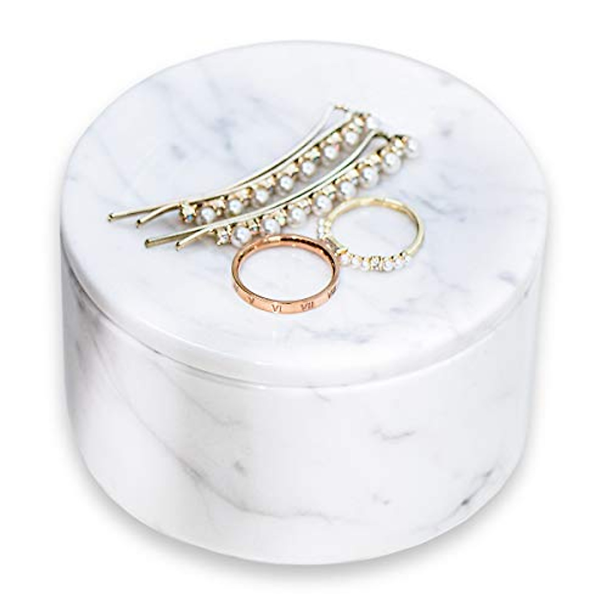 JIMEI Marble Jewelry Box Organizer One-Tier Resin Storage Container with Removable Lid for Ring Necklace Bracelet Earrings, Rings and Accessories (Single-layer)