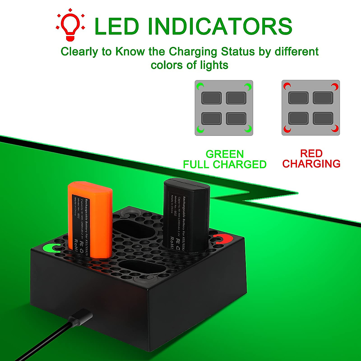Battery Charger for Xbox One Controller Battery Pack,Charger Station with 4x1200mAh Battery for Xbox One Rechargeable Battery Pack,Xbox One Accessories for X|S/Xbox One S/X/Elite Wireless Controller