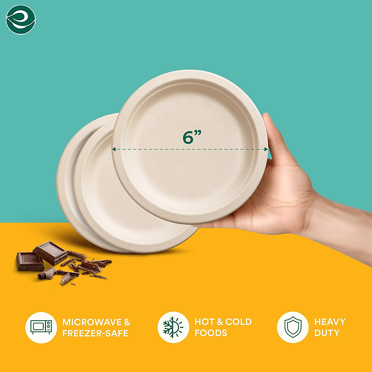 ECO SOUL 100% Compostable 6 Inch Small Paper Plates 500 [4x125 Pc] Disposable Bulk Party Heavy Duty, Eco-Friendly, Appetizer, Dessert, Wedding Plates I Biodegradable Unbleached Sugarcane Eco Plates