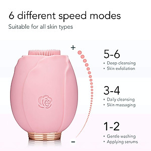 ROSEMI Silicone Facial Cleansing Brush - 6 Modes Electric Face Scrubber for Women - Waterproof Sonic Facial Cleansing Brush - Facial Scrubber for Exfoliation - Facial Cleansing Brush Silicone