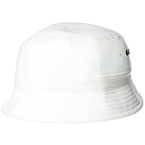 Lacoste Mens Solid Little Croc Pique Bucket Hat, White, Small-Medium