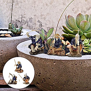 DOITOOL 3pcs Miniature Fisherman Statue Ceramic Chinese Mudman Fishing Garden Figurine Ornament for Fish Tank Bonsai Landscape Fairy Garden Decoration Style B