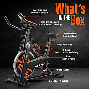 SQUATZ Stationary Cycling Bike Exerciser - Indoor Exercise Bicycle With Training Console, 4-Way Adjustable Seat and Handlebar, 8 Resistance Levels, Workout Equipment for Home Gym