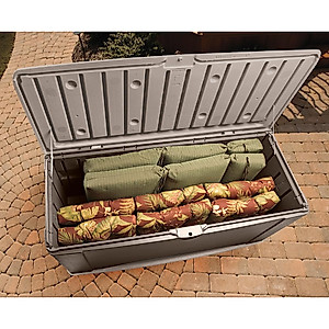 Rubbermaid Extra Large Resin Weather Resistant Outdoor Storage Deck Box, 120 Gal., Putty/Canteen Brown, for Garden/Backyard/Home/Pool