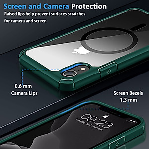 Amizee Magnetic Case Compatible with iPhone XR Case [Compatible with MagSafe] with Screen Protector Clear Back Shockproof Protective Phone Case (Green)