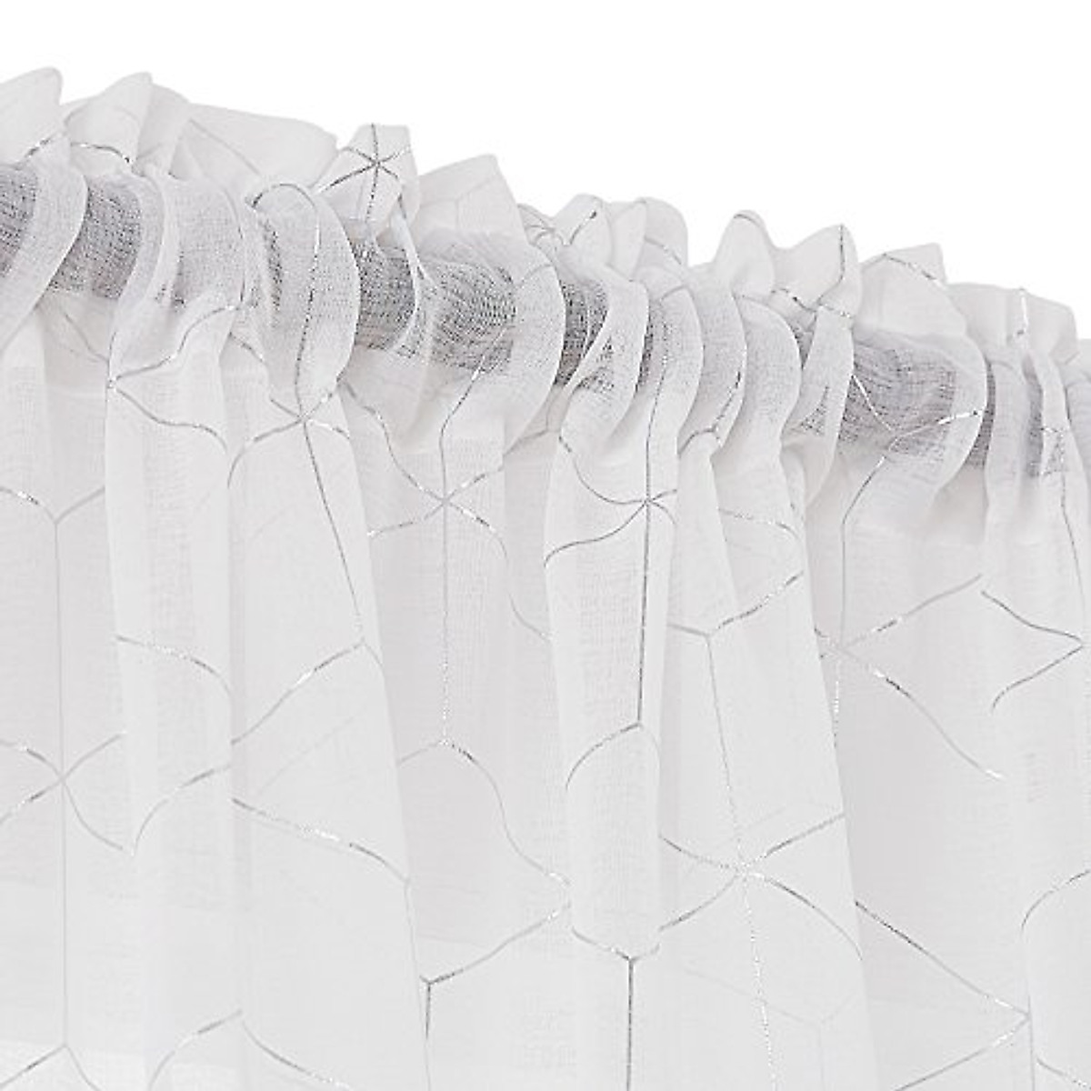 Deconovo Volie White Sheer Curtains Linen Look Diamond Window Panels Set of 2 for Bedroom, 52 x 63 Inch, Silver