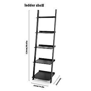 HYNAWIN Ladder Shelf 5 Tier Bookcase, Multipurpose Plant Flower Stand Bookshelf Storage Rack Shelves, Wood Look Accent Bamboo Frame Modern Furniture Home Office (Black)