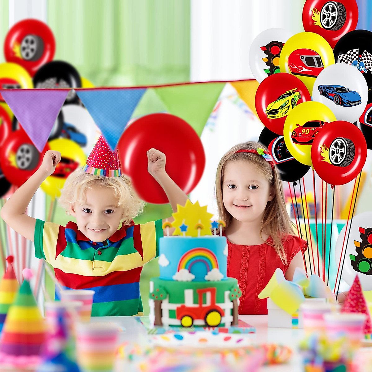 40 Pack Race Cars Balloons Birthday Party Supplies,12 Inch Checkered Flags Racing Party Latex Balloons for Race Fans Birthday Party One Two Fast Birthday Party Decorations Supplies