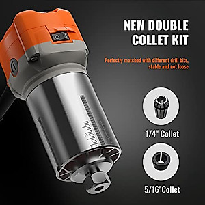 VEVOR Wood Router, 1.25HP 800W, Compact Wood Trimmer Router Tool, 30000RPM Max Speed 6 Variable Speeds, with 1/4'' & 5/16'' Collets 12 PCs Milling Cutters Dust Hood, for Woodworking Slotting Trimming