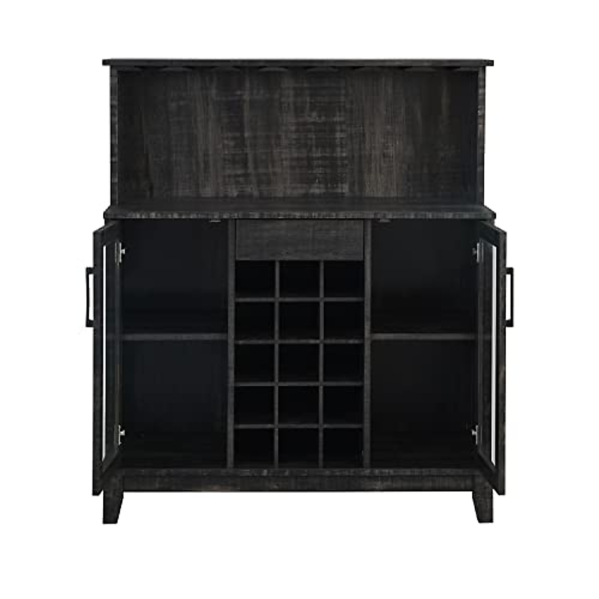 Home Source Bar Cabinet with Wine Rack and Glass Doors in Charcoal Finish