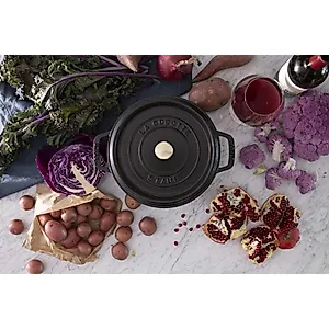 STAUB Cast Iron Dutch Oven 4-qt Round Cocotte, Made in France, Serves 3-4, Matte Black