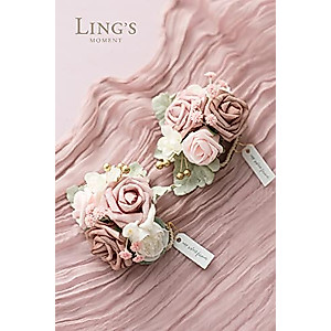 Ling's Moment Dusty Rose Wrist Corsages for Wedding(Set of 2), Corsages for Prom, Mother of Bride and Groom, Prom Flowers