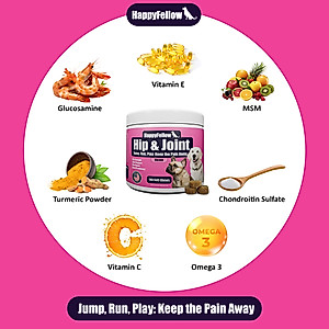 HappyFellow Hip and Joint Supplement for Dogs - Chondroitin Glucosamine for Dogs Dog Joint Supplement - Dog Vitamins and Supplements - 140 Soft Chews