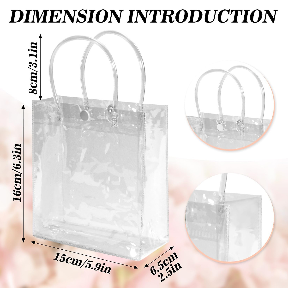 MAQIHAN Clear PVC Gift Bags With Handles 10 PCS PVC Party Favor Bags Transparent Party Favour Plastic Gift Bags 5.9X6.3 Inches Clear Mini Tote Goodie Bag Bulk PVC Plastic Bags With Handles For Gifts
