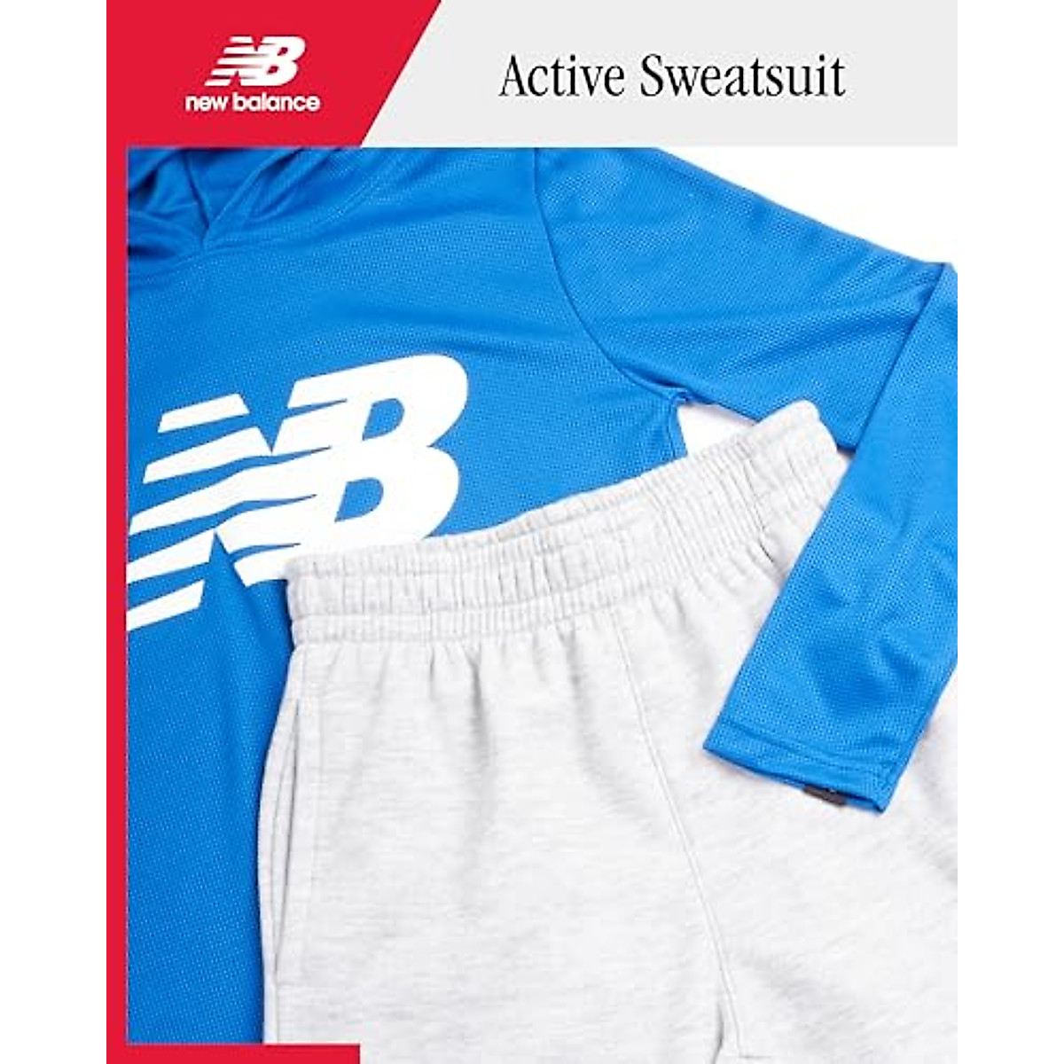 New Balance Boys' Active Sweatsuit - 2 Piece Waffle Knit Hoodie Sweatshirt and Sweatpants - Jogger Pants Set for Boys, 7-12, Size 12, Cobalt/Grey