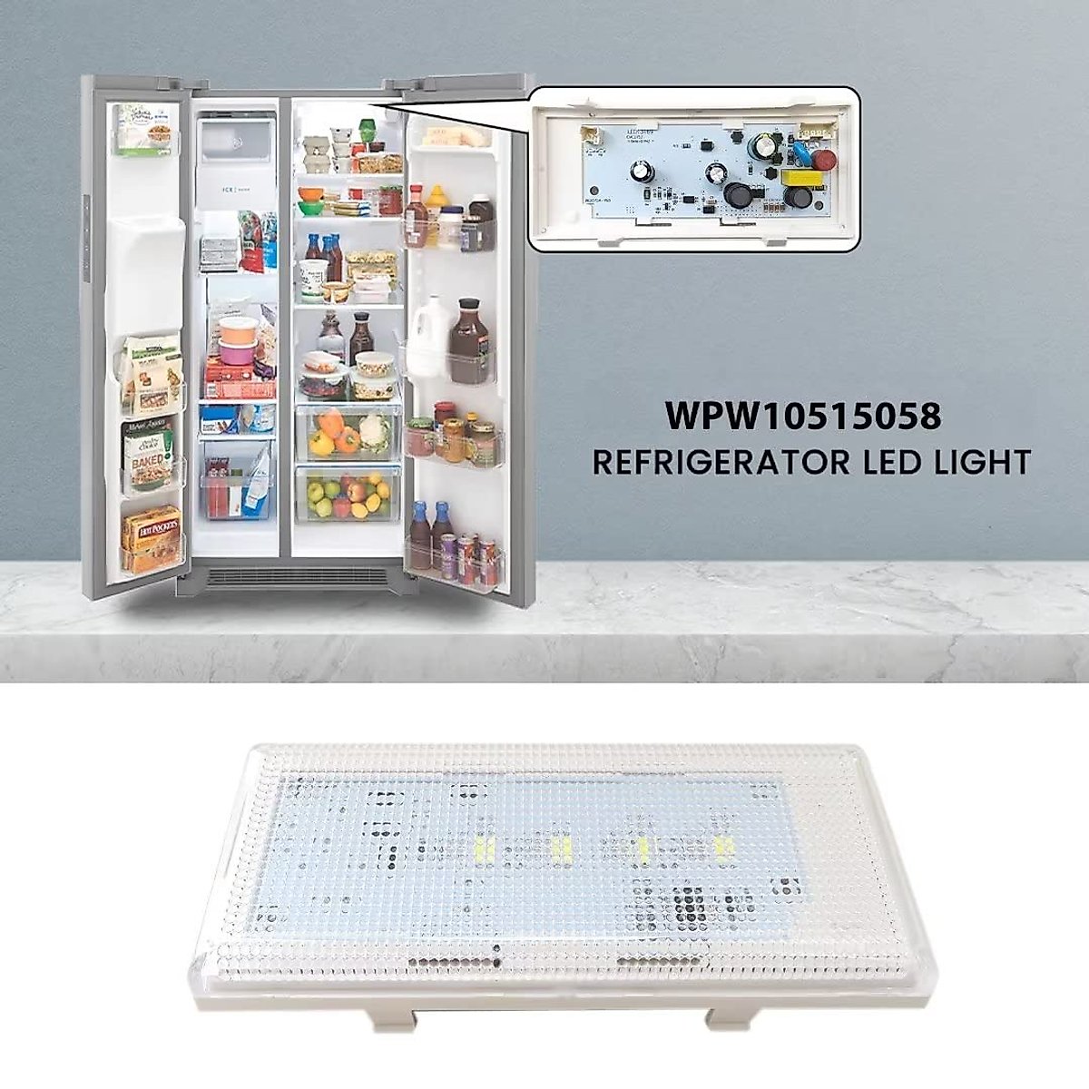 W10515058, WPW10515058 LED Light Compatible with WRS342FIAW02 Refrigerator