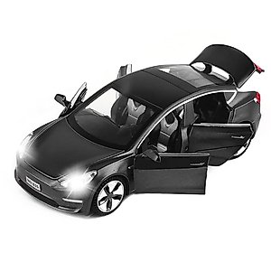 Model 3 Toy Car, 1:32 Zinc Alloy Diecast Car Toys for Kids, Pull Back Collectible Vehicle Toy Door Opening Scale Car Model with Sound and Light, Birthday Gift for Boys Girls 3+ Years Old