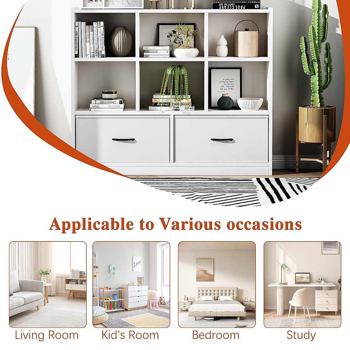 Adompacat Cube Bookshelf Storage Organizer Bookcase,8 Cube Open Mid-Centur Shelf,Freestanding Display Bookshelve, Modern Wide Kids Toy Shelf with Drawers for Bedroom Living Room Office(White)