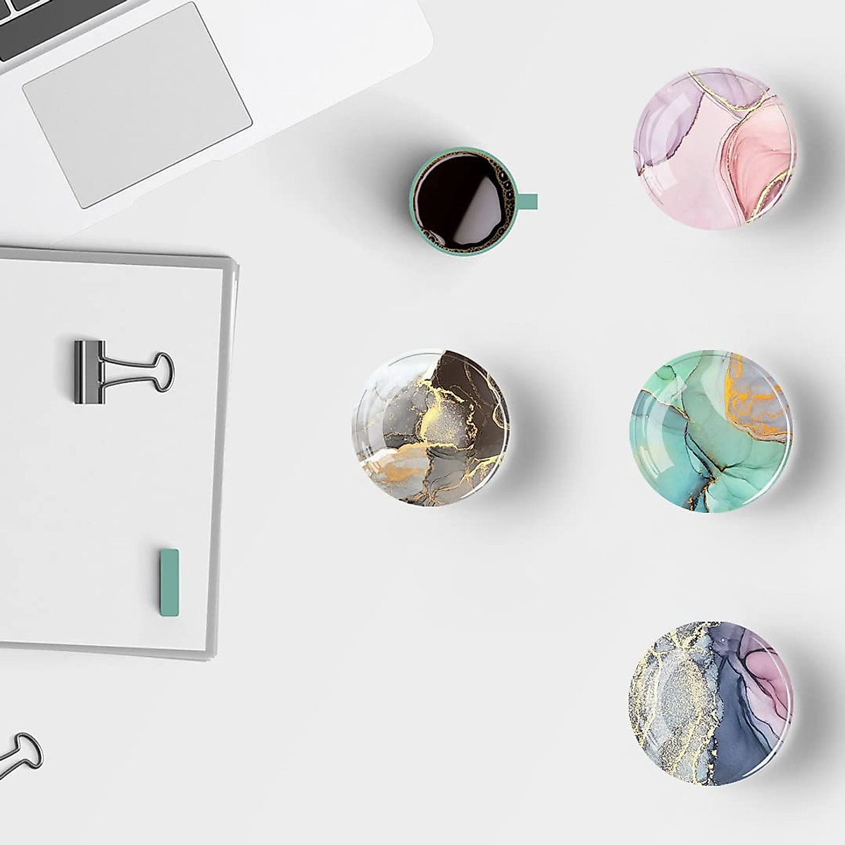 Poitvd 12Pcs Glass Strong Magnetic Refrigerator Magnet Fridge Sticker,Marble Crystal Fridge Magnets Decoration for Crafts,Fridge Magnets for Kitchen, Office Whiteboard, Cabinet and Dishwasher