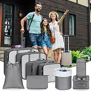 DIMJ Packing Cubes for Suitcase, Mesh Design Suitcase Packing Cubes Set Durable Travel Luggage Organizer, Lightweight Luggage Bags Organizers with Makeup Bag, Shoes Bag.（Grey）