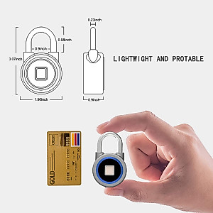Smart Fingerprint Lock, Bluetooth Padlock, Keyless Biometric Lock, Waterproof, USB Rechargeable, Portable, Gym Locker, Door,Bike Shed, Outdoor