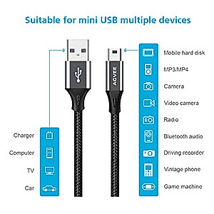 AGVEE [2 Pack 6ft Replacement for Garmin Nuvi GPS Charger Data Cable Gpsmap Charging Cord, TI-84 Plus/CE/C Silver, Blue Yeti USB Microphone/Pro Mic, for Canon IFC-400PCU/300PCU/200U, Dark Gray