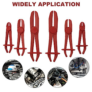 PETCHOR Plastic Hose Clamp Pliers, 6 Pack 3 Size Line Pinch Clamps Set, Flexible Hose Clamps Pliers Kit for Flexible Hoses Fuel Hoses Gas Lines Brake Hoses Radiator Hoses Coolant Hoses, Red