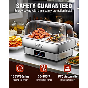 PYY Electric Chafing Dish, Roll Top Chafing Dish Buffet Set,Chaffing Server Set Chafer for Catering,Buffets (Half Size with Lid)