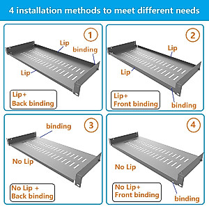 Jingchengmei 2 Pack of 1U Disassembled Vented Cantilever Server Rack Mount Shelf 8" (203mm) Deep for 19" Network Cabinet or Equipment Rack (8V2PC)