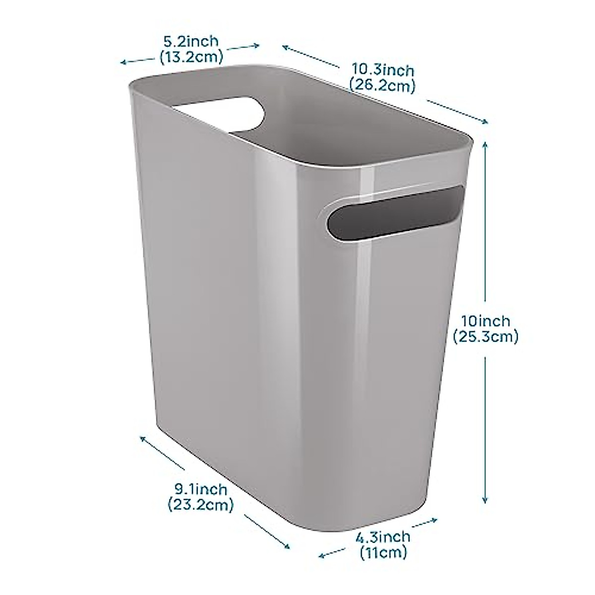 Vtopmart 4 Pack Plastic Small Trash Can, 1.5 Gallon/5.7 L Office Grey Bin with Built-in Handle, Slim Waste Basket for Bathroom, Bedroom, Home Office, Living Room, Kitchen