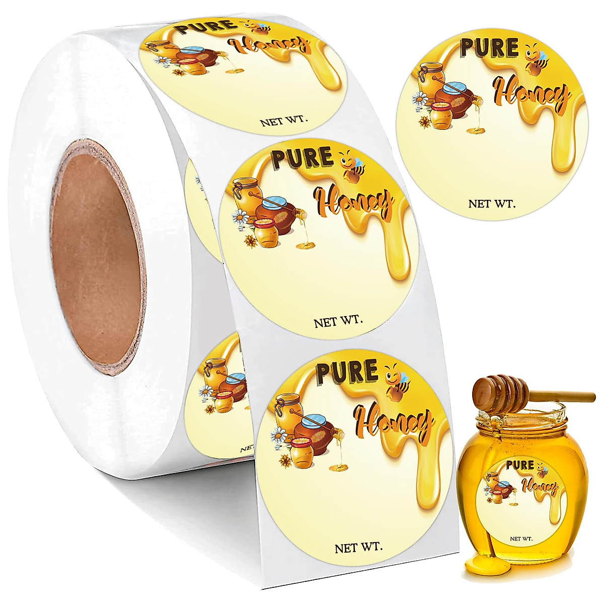 1.5 inch Honey Bottle Label Homemade Honey Net Weight Labels for Small Business Canning Jars and Lids 500pcs Per Roll