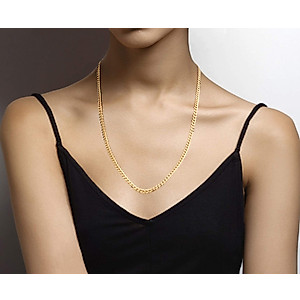 Miabella Solid 18K Gold Over 925 Sterling Silver Italian 5mm Diamond-Cut Cuban Link Curb Chain Necklace for Women Men, Made in Italy (24 Inches)