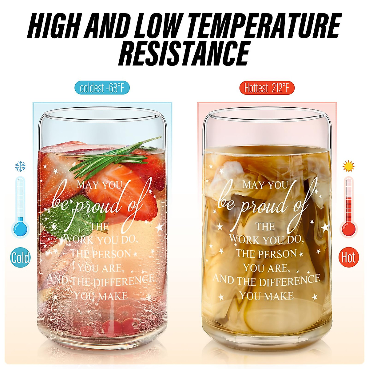 Nuanchu 12 Thank You Gifts Bulk Employee Appreciation Gifts Glass Cups with Bamboo Lids and Straws Awesome Sign Motivational Gifts for Students Teacher Coworker(May You Be Proud of The Work You Do)