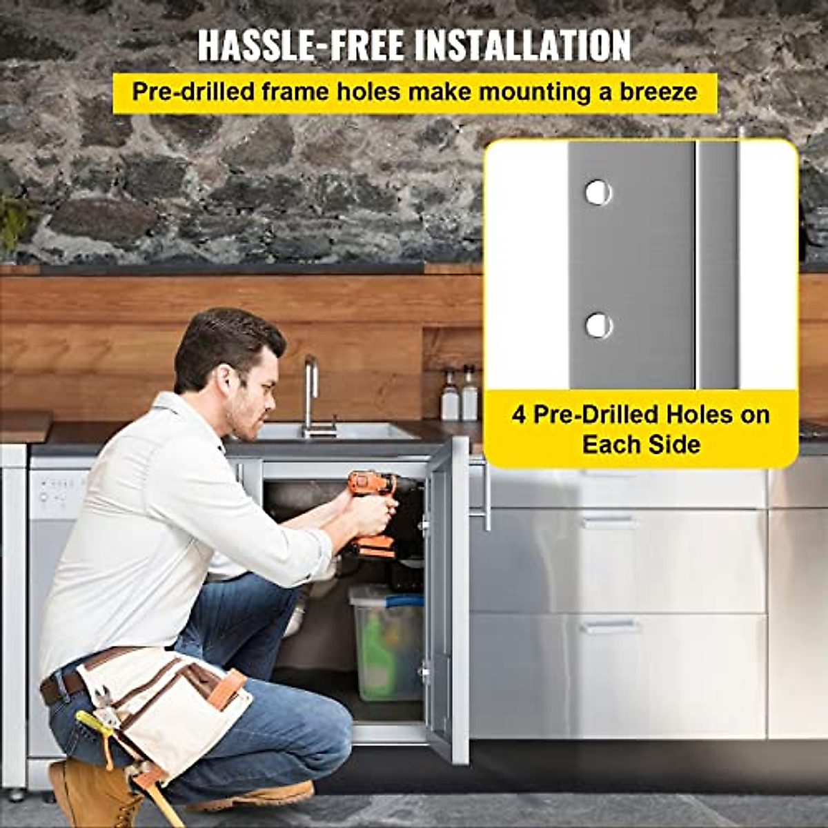 Mophorn BBQ Access Double Door 36W x 23H Inch BBQ Door Stainless Steel with Storage Outdoor Kitchen Doors for Commercial BBQ Island