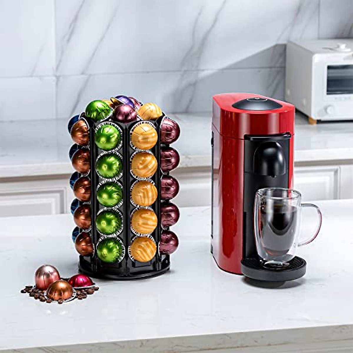 Rice rat for Nespresso Vertuo Pod Holder Carousel Vertuoline With Central Additional Pods Storage (Carousel-50+ Pods)